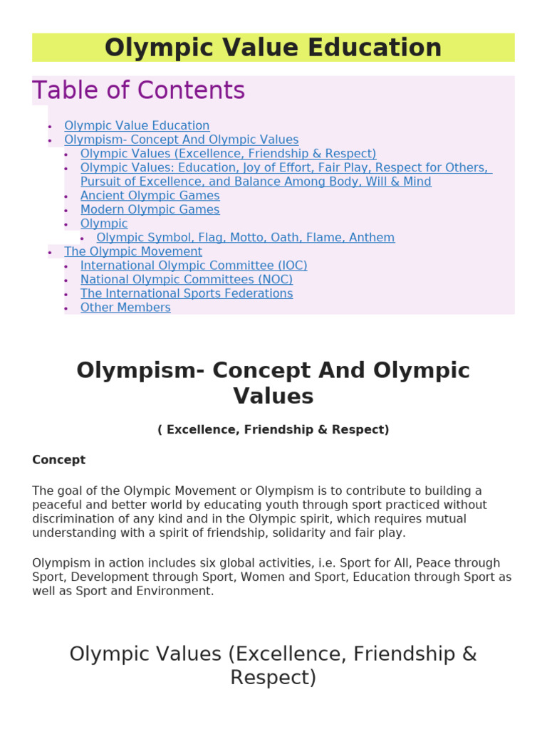 Olympic Values and Education Explained | PDF | Olympic Games | Sports