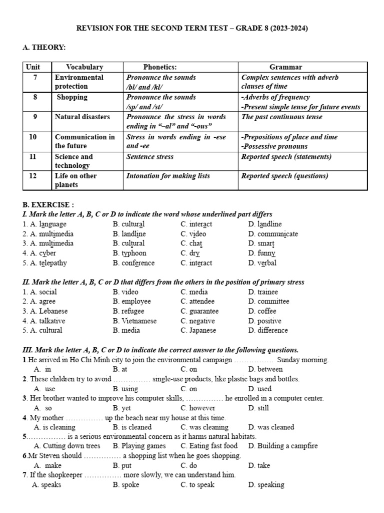Đề Cương HK2 - Anh 8 - Global Success | PDF | Climate Change | Water