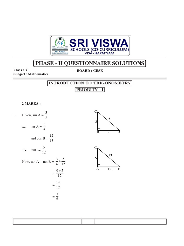 Cbse Math PH - Ii Introduction To Trigonometry | PDF | Mathematical ...