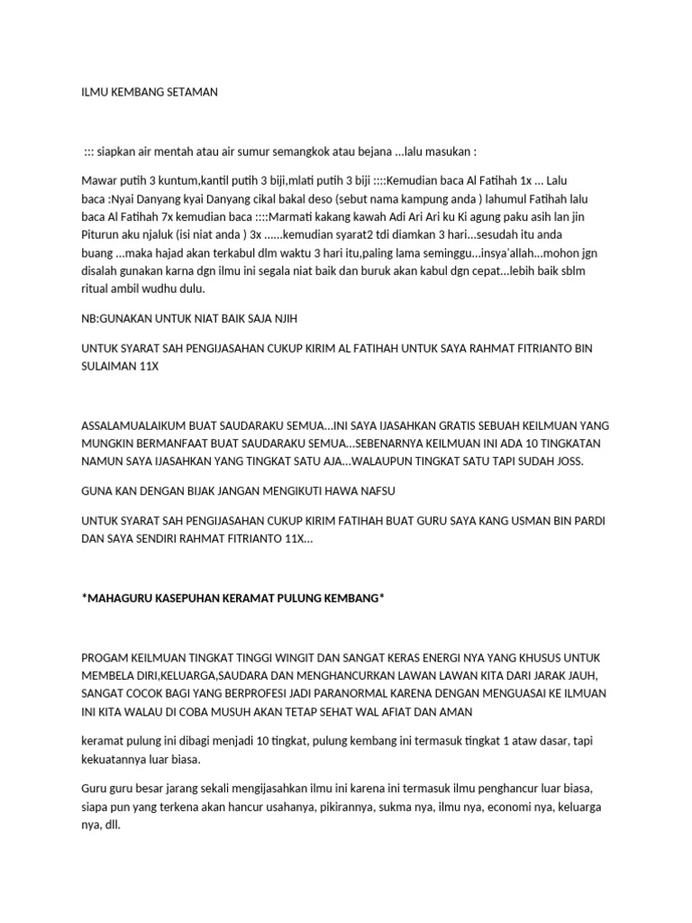 Ritual Ilmu Kembang Setaman | PDF