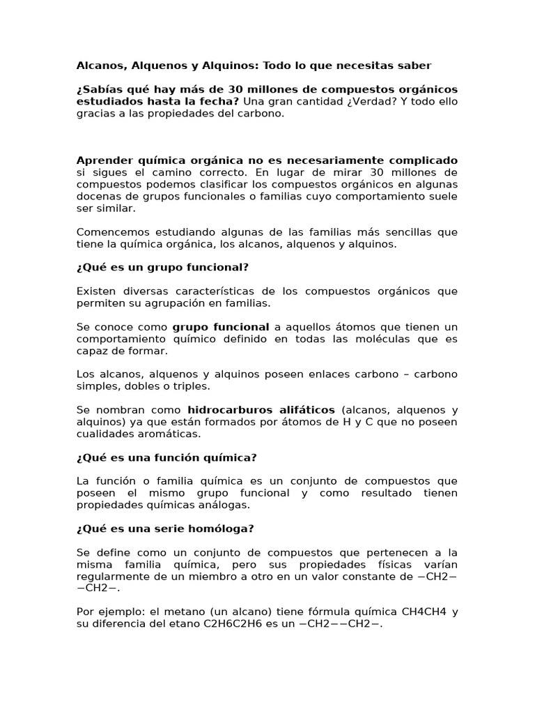 Alcanos, Alquenos y Alquinos Explicados | PDF | Alqueno | Hidrocarburos