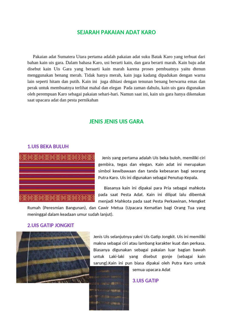 Sejarah Pakaian Adat Karo | PDF