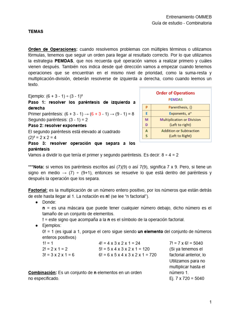 Guía de Estudio - Combinatoria | PDF | Combinatoria | Permutación