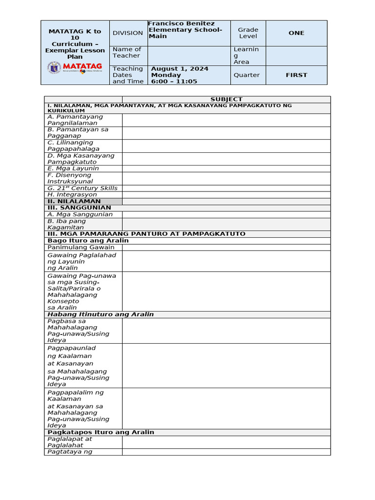 Matatag LP Template GMRC Makabansa Reading | PDF