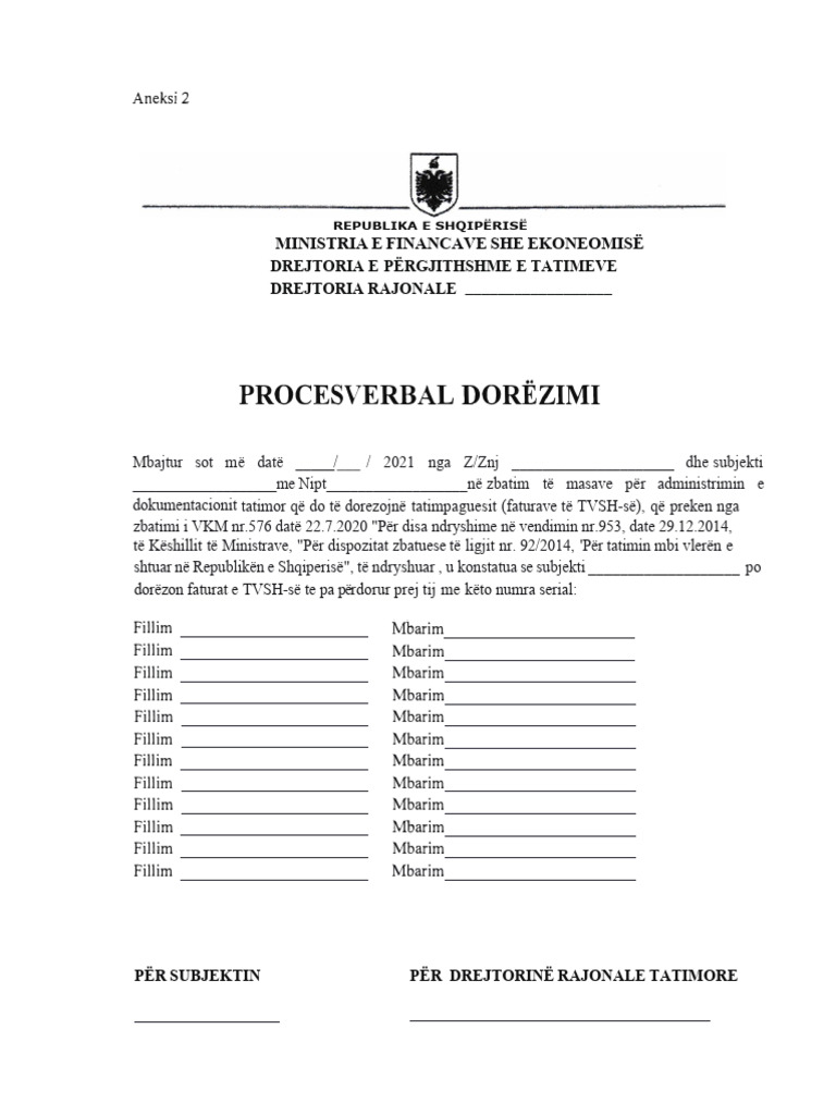 Proces Verbal Dorzim Blloqe Tvsh-Se | PDF