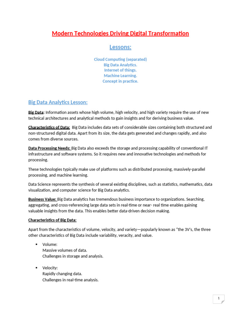 Modern Technologies Driving Digital Transformation | PDF | Big Data | Machine Learning