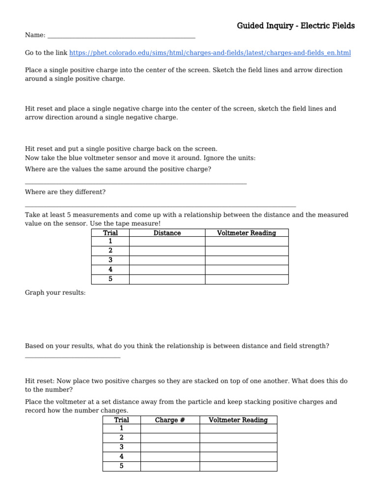 Electric Fields PHET Introduction | PDF | Electric Charge | Hypothesis