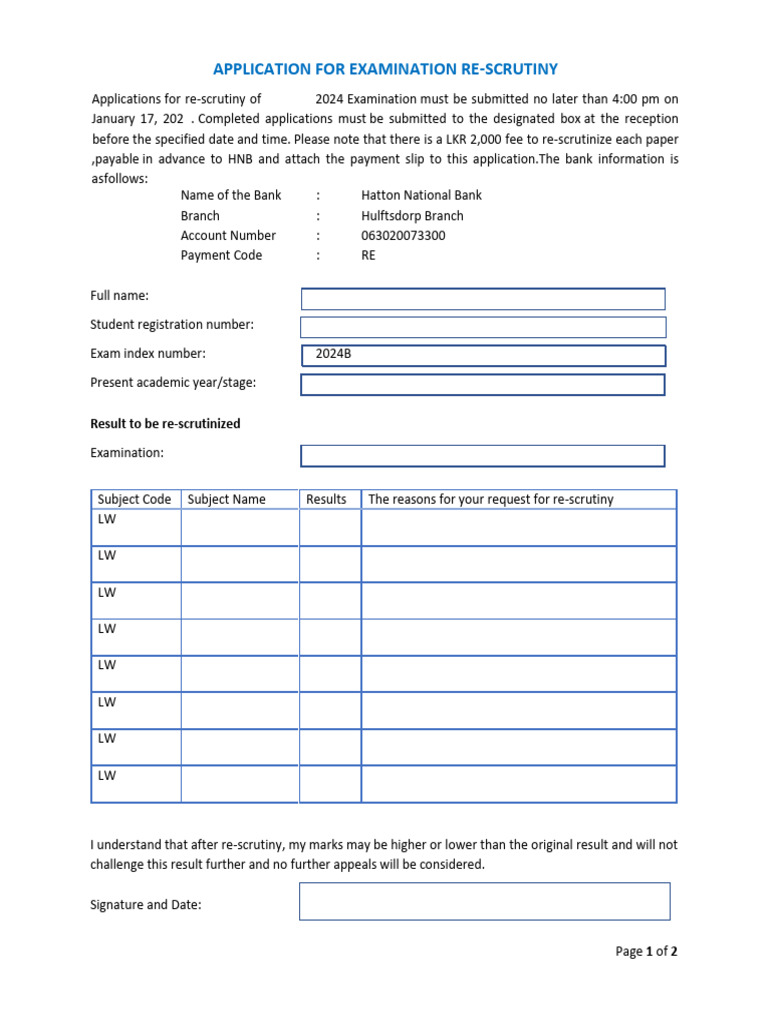Exam Re-Scrutiny Application Form | PDF