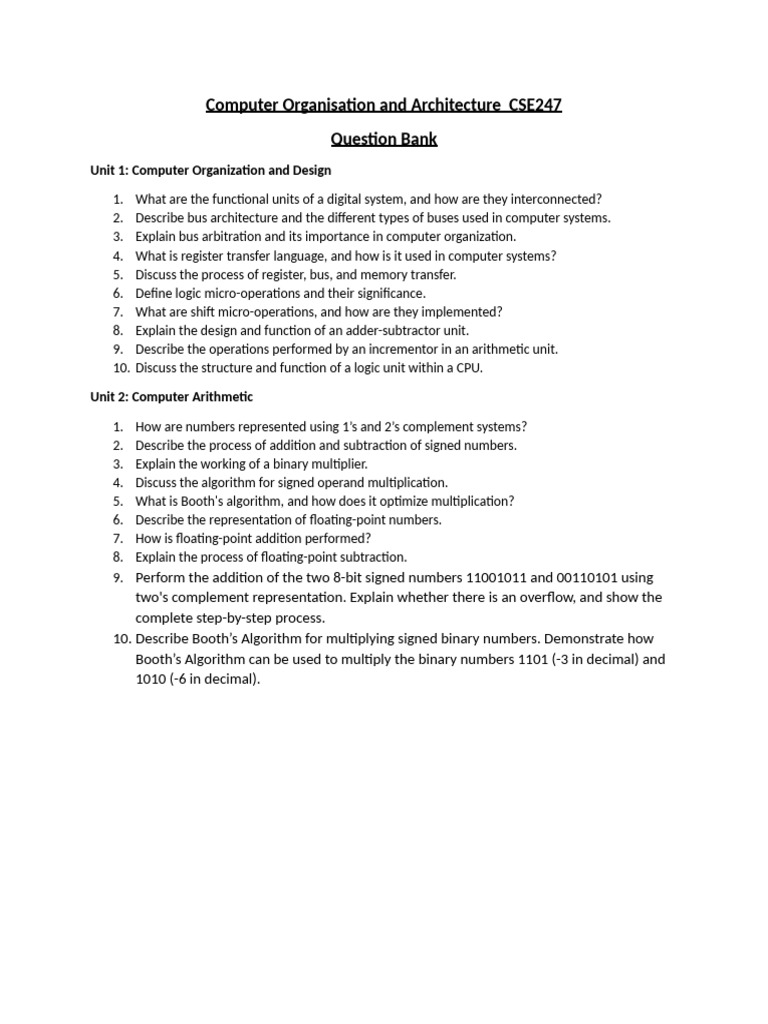 Question Bank COA CSE247 | PDF