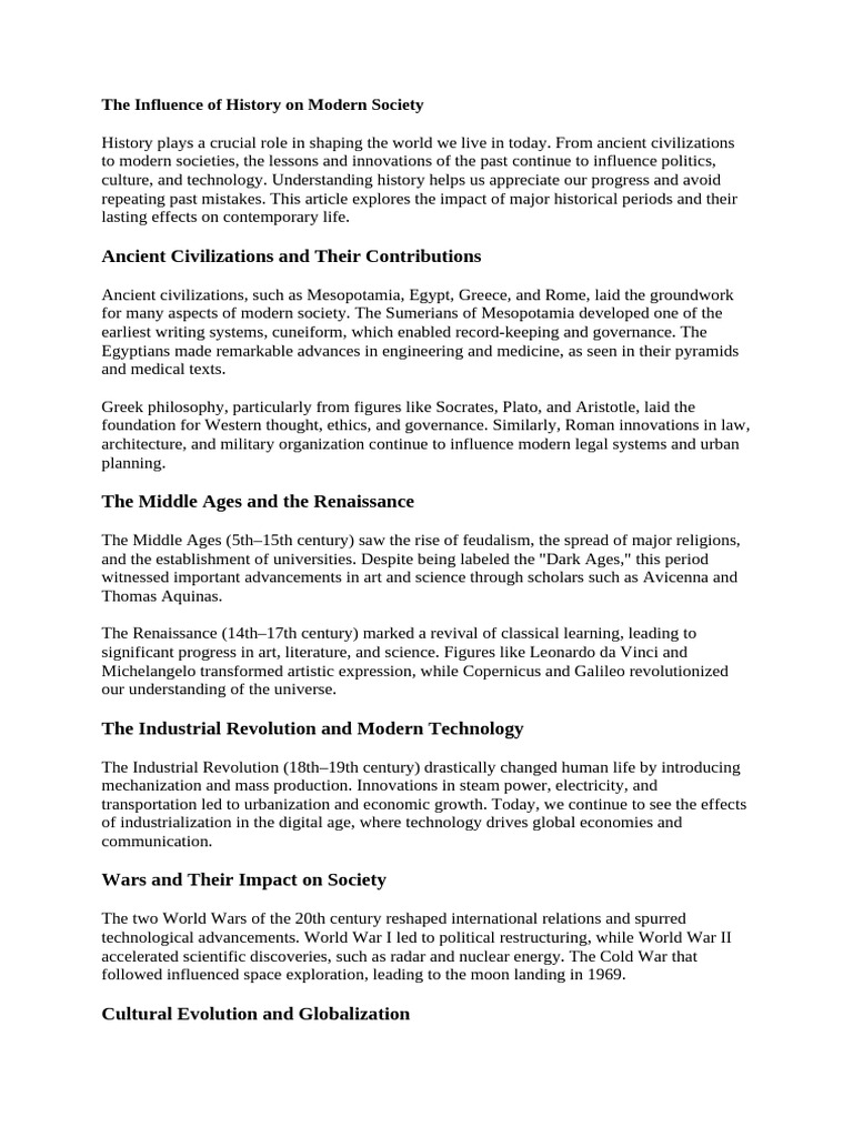The Influence of History On Modern Society | PDF | Renaissance | Science