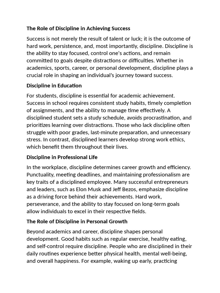 Discipline: Key to Achieving Success | PDF | Disciplines | Behavioural ...