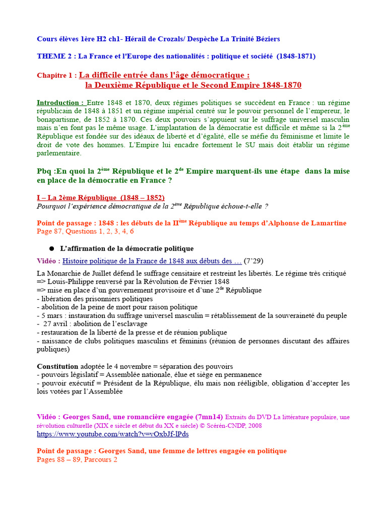 La France entre République et Empire (1848-1870) | PDF | Démocratie ...