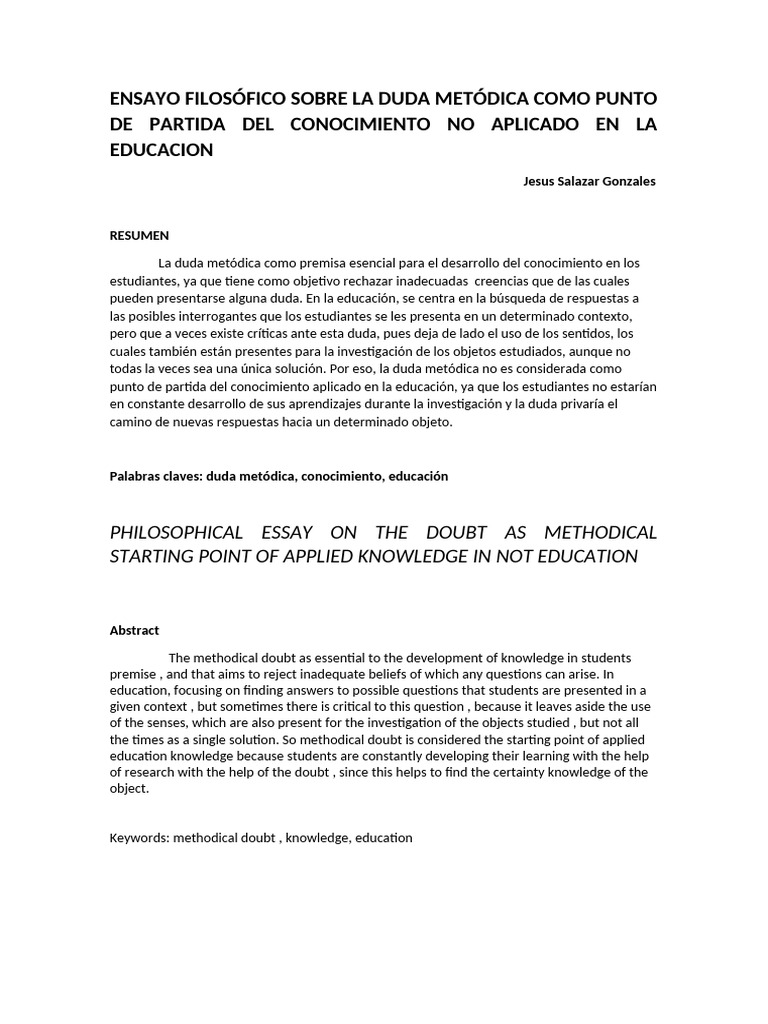 Duda Metódica y Conocimiento en Educación | PDF | Verdad | Conocimiento