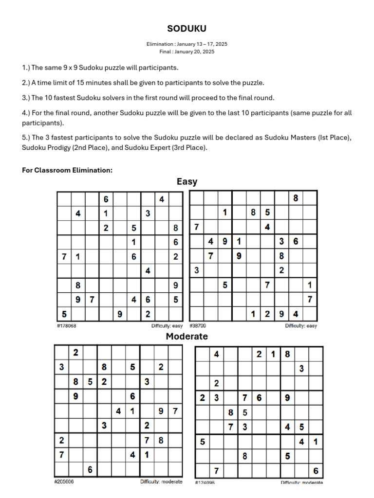 Sudoku Competition 2025 Details | PDF