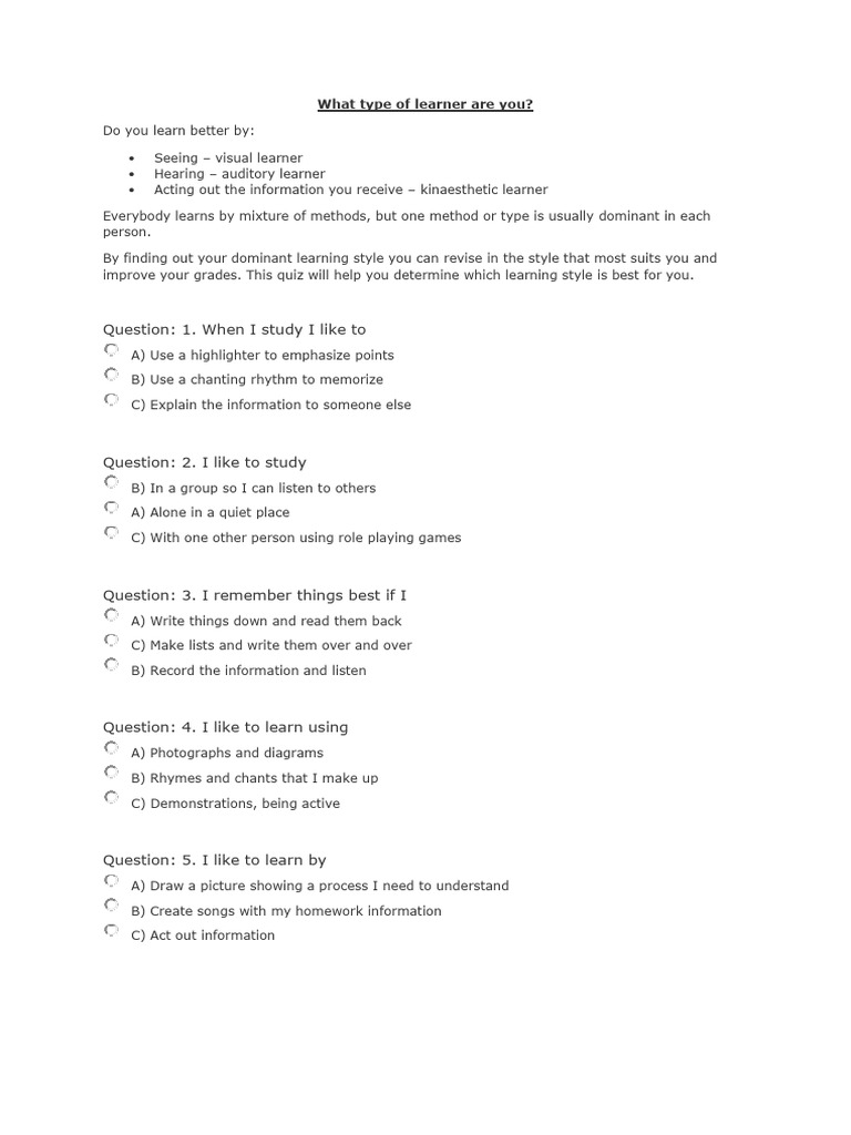 What Type of Learner Are You | PDF | Learning Styles | Learning
