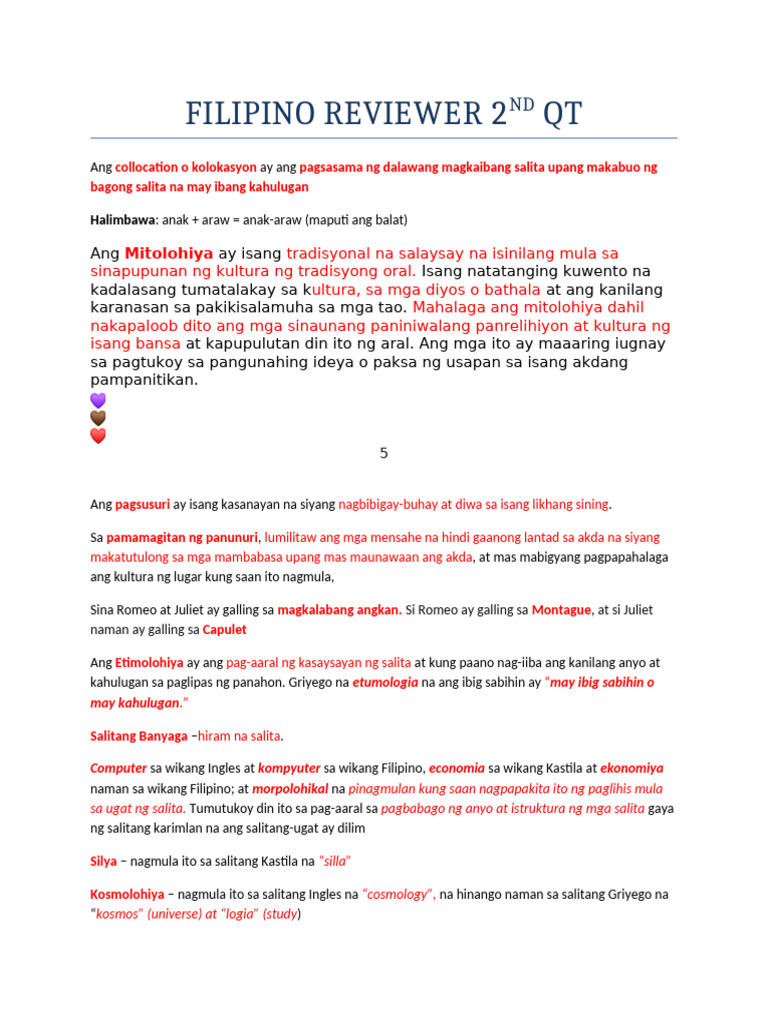 Filipino Reviewer 2ND QT | PDF