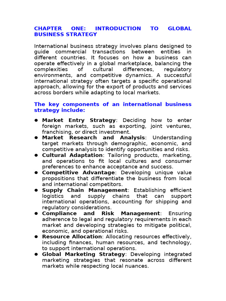 CHAPTER ONE INTROD TO GLOBAL STRATEGY | PDF | Goal | Strategic Management