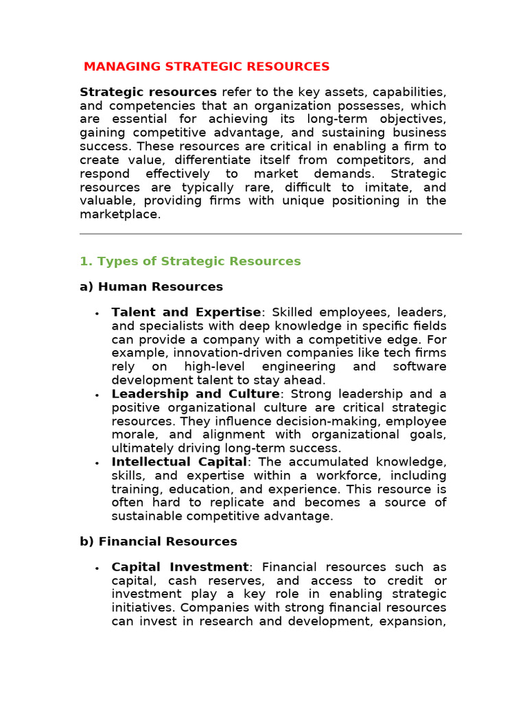CHAPTER EIGHT MANAGING STRATEGIC RESOURCES | PDF | Performance ...