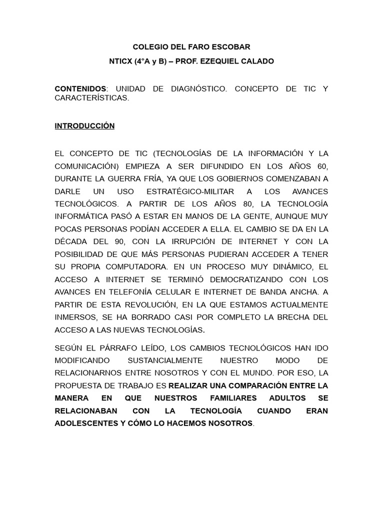 TP N°1 Nticx 4°a - 4°b | PDF | Tecnología de información y comunicaciones | Medios de comunicación)
