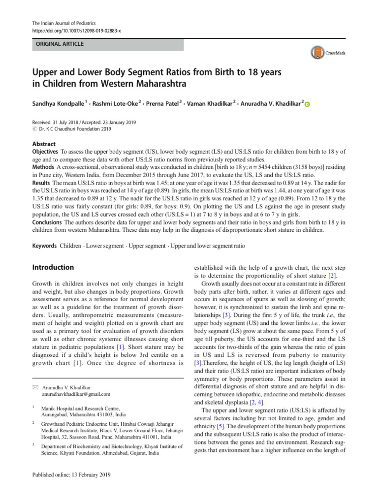Upper and Lower Body Segment Ratios From Birth To 18 Years | PDF ...