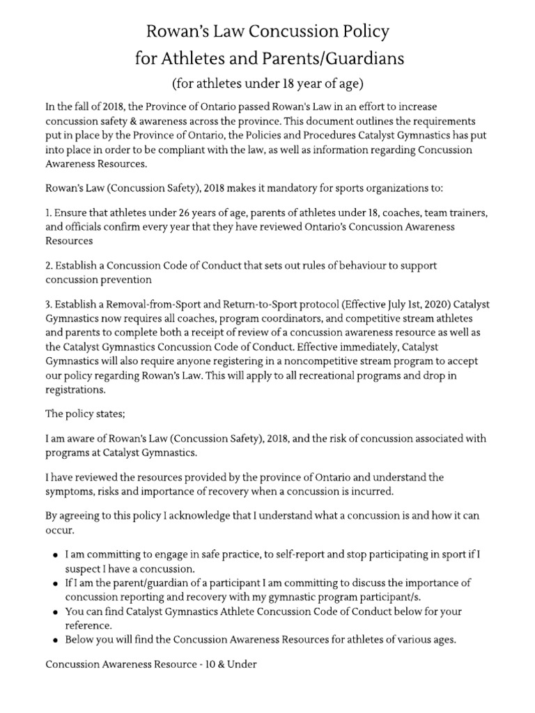 Rowan's Law (Concussion Policy) | PDF