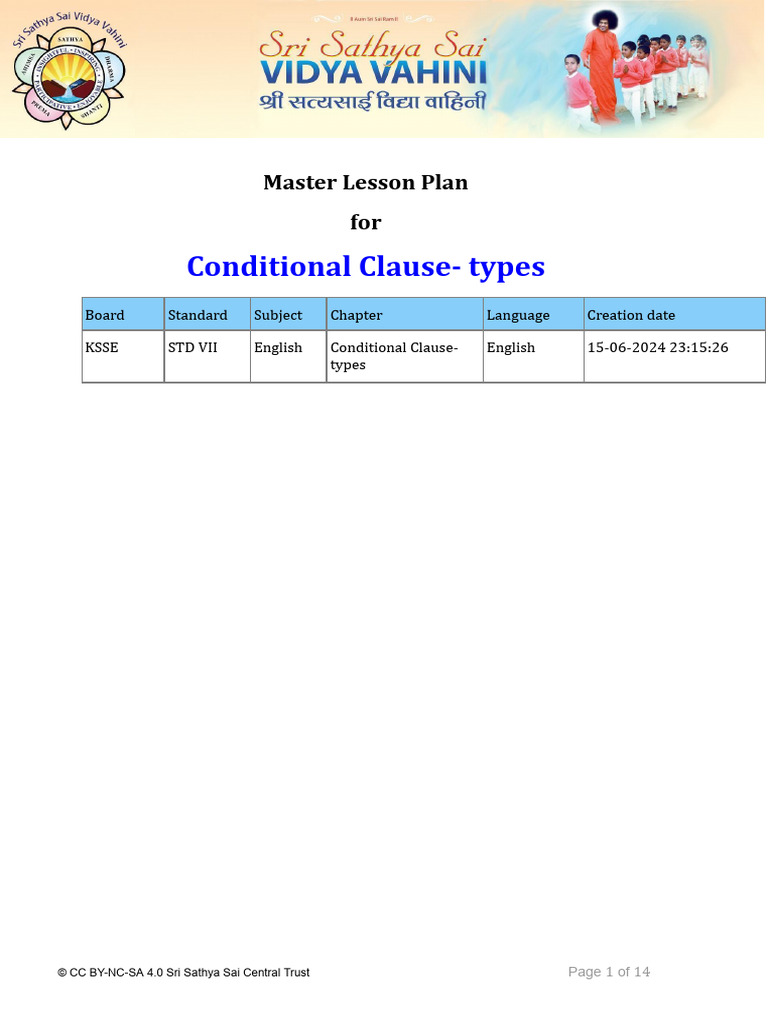 Conditional Clauses Lesson Plan | PDF | Lesson Plan | Learning