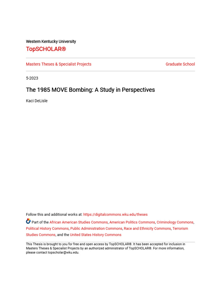 The 1985 MOVE Bombing - A Study in Perspectives | PDF | Police