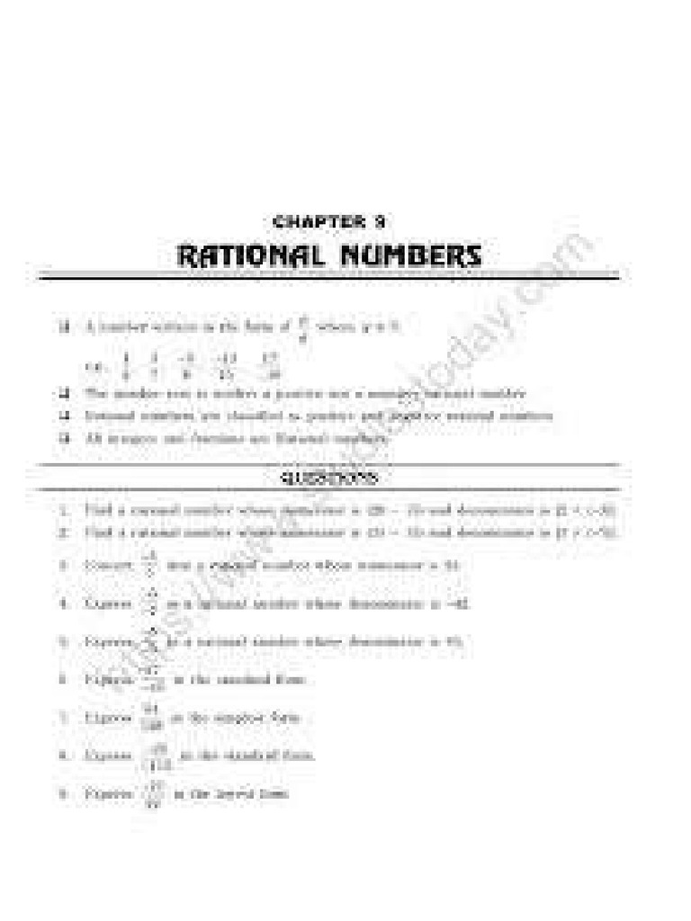 Rational Number Worksheet Class 7 | PDF