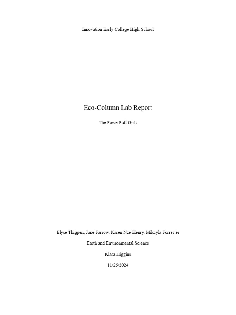 EcoColumn Lab Report - The PowerPuff Girls Elyse, June, Karen, Mikayla ...
