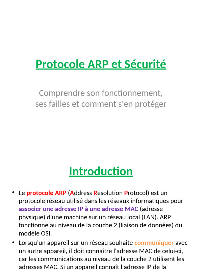 Fonctionnement et sécurité du protocole ARP | PDF | Réseau informatique | Réseau informatique