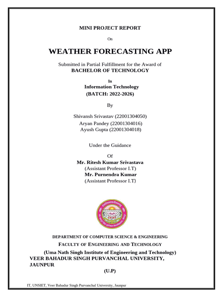 Weather Forecasting App Project Report | PDF | Mobile App | Python (Programming Language)