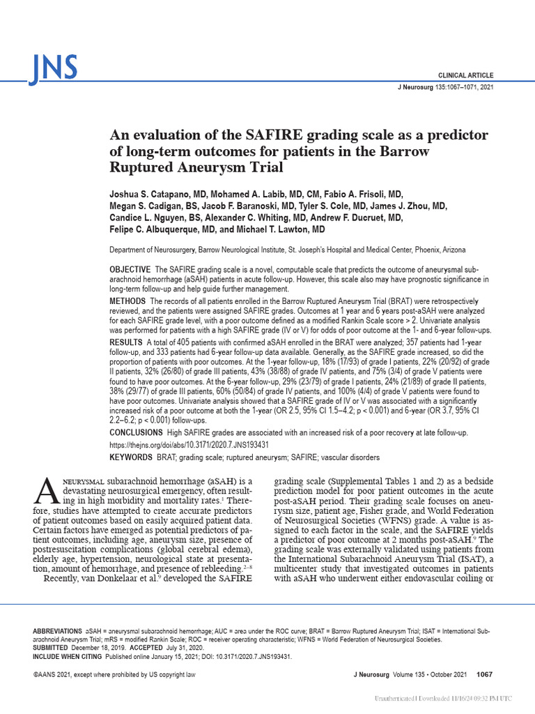 J Neurosurg Article p1067 | PDF | Medicine | Diseases And Disorders