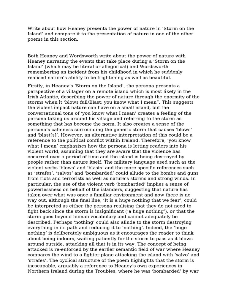Sample Essay - Storm On The Island and Extract From The Prelude | PDF | William Wordsworth