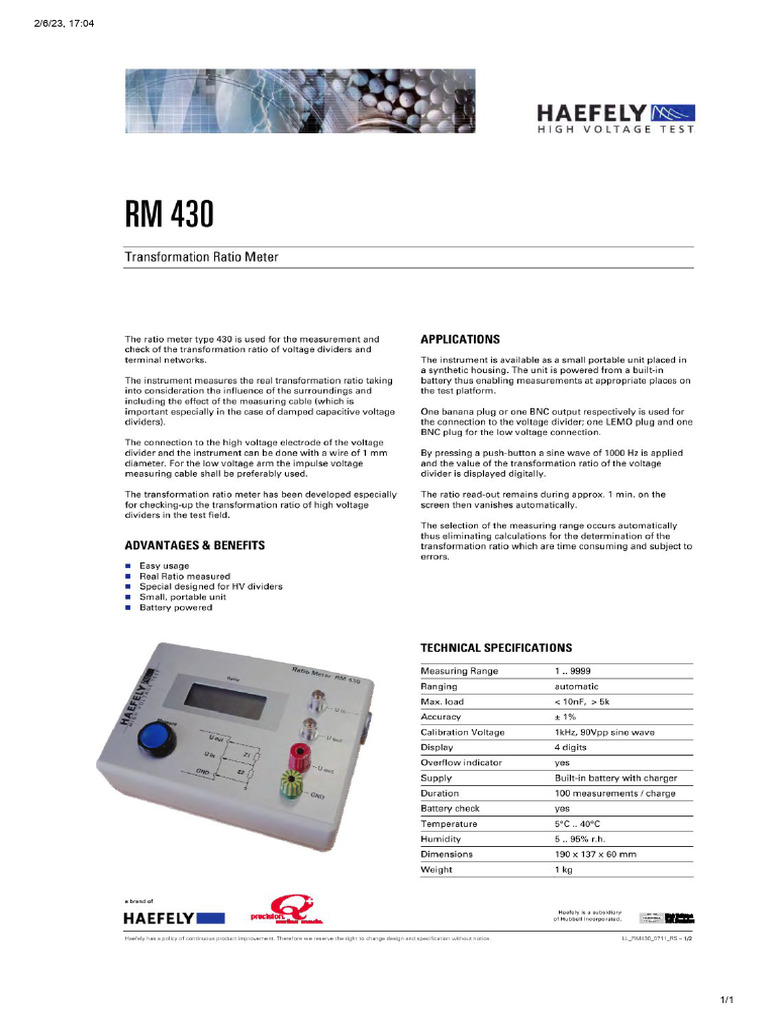 Ficha Tecnica - RM 430 | PDF