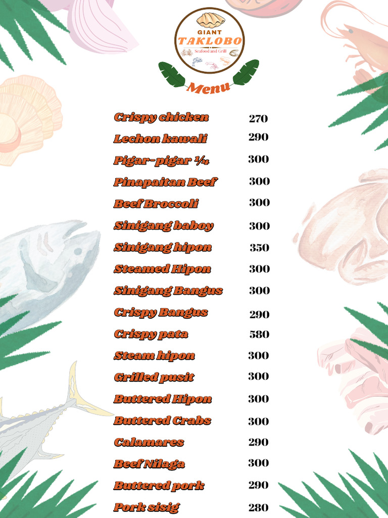Taklobo Menu v2 | PDF