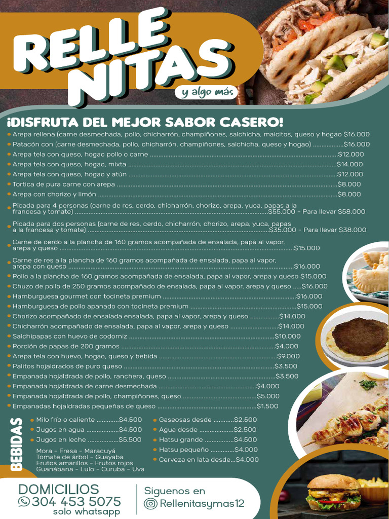 Menú de Arepas y Platos Típicos | PDF | Cocina americana | Cocina de ...