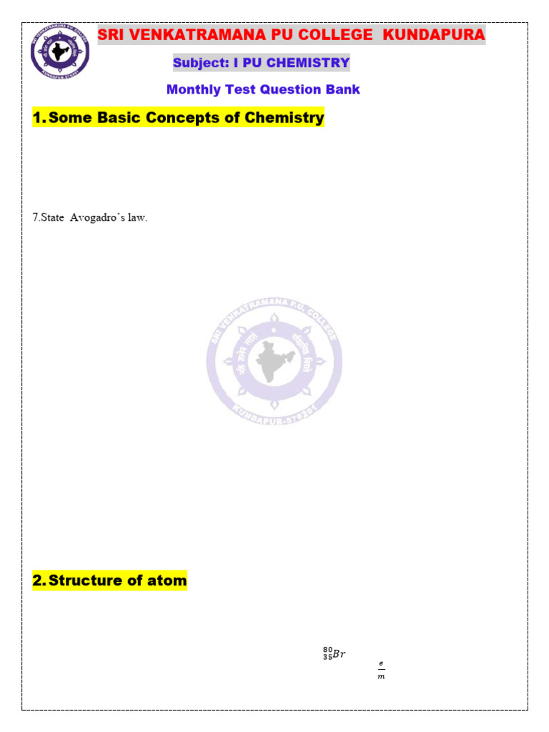 Question Bank Monthly Test IPU | PDF | Mole (Unit) | Molecules