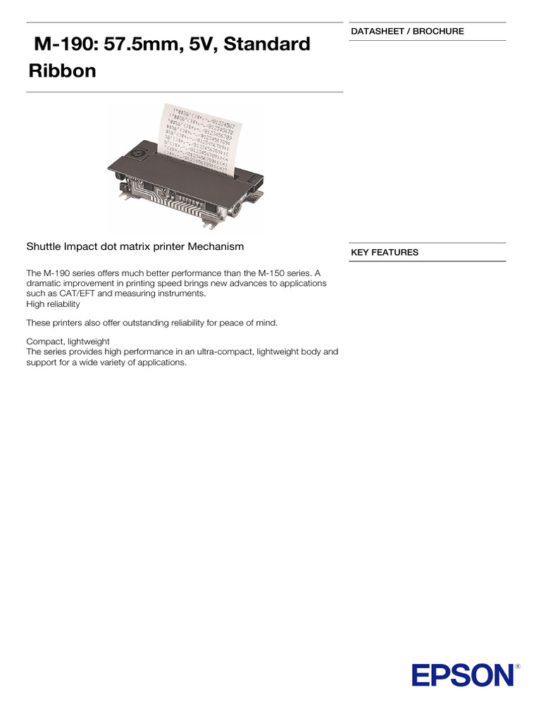 M 190 57.5mm 5v Standard Ribbon Datasheet | PDF | Printer (Computing ...
