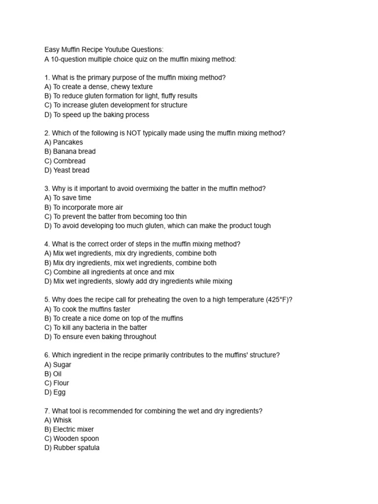 Muffin Mixing Method Quiz | PDF