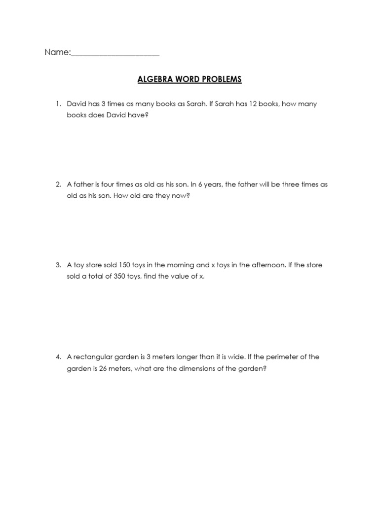 Name: - : Algebra Word Problems | PDF | Prices
