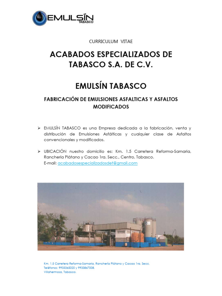 Emulsin Tabasco: Fabricación de Emulsiones | PDF | México | Business