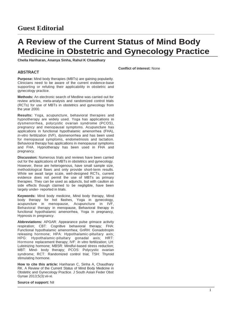 A Review of The Current Status of Mind Body | PDF | Menopause | Clinical Medicine