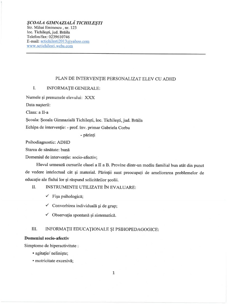 Prof Invatamant Primar Corbu Gabriela Plan de Interventie Personalizat ...