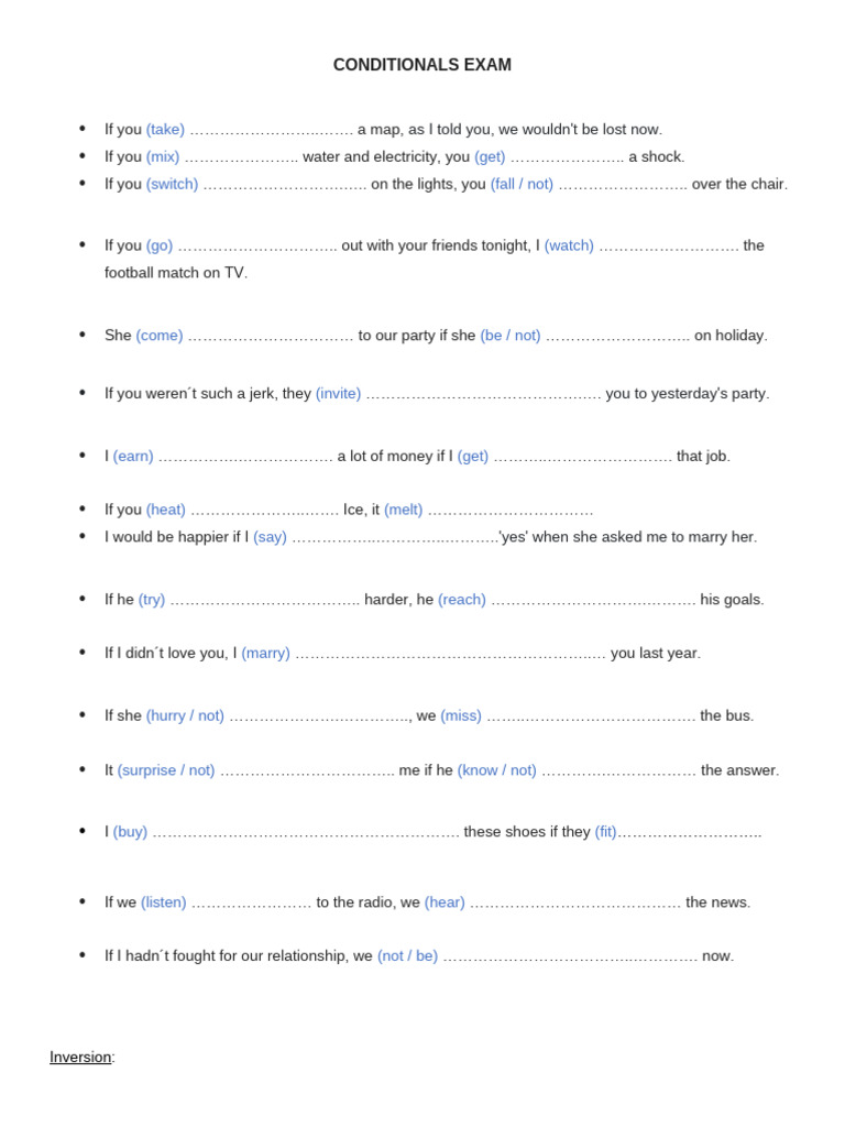 Conditionals Exam - FCE | PDF