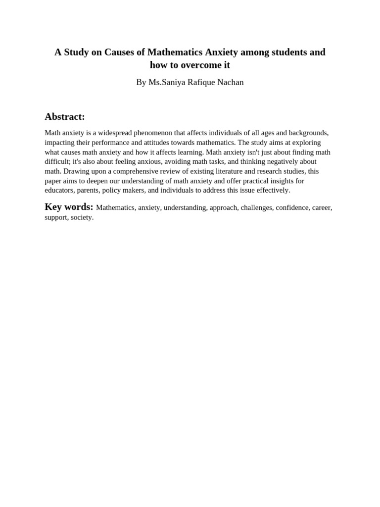A Study On Causes of Mathematics Anxiety Among Students and How To ...