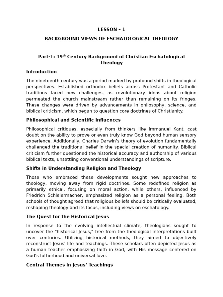 19th Cent Eschatological Background | PDF | Eschatology | Jesus