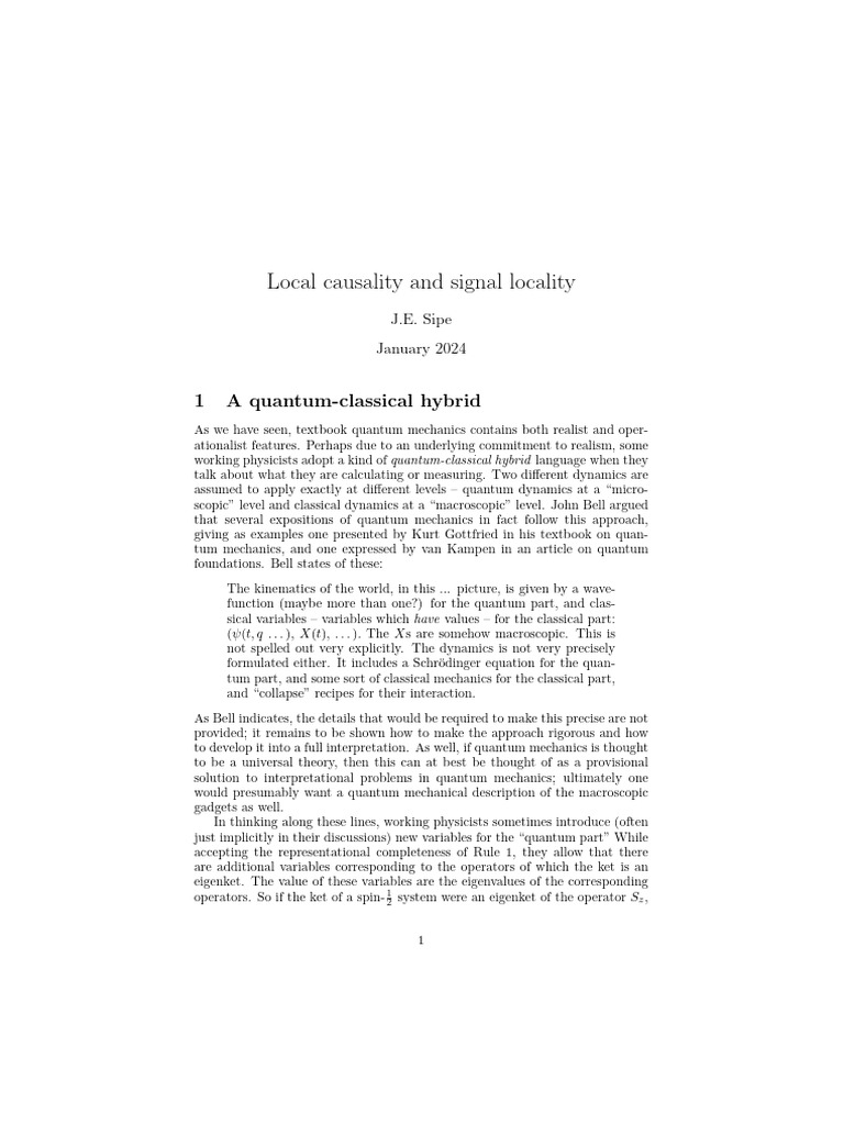 Local Causality and Signal Locality | PDF | Spin (Physics) | Quantum ...