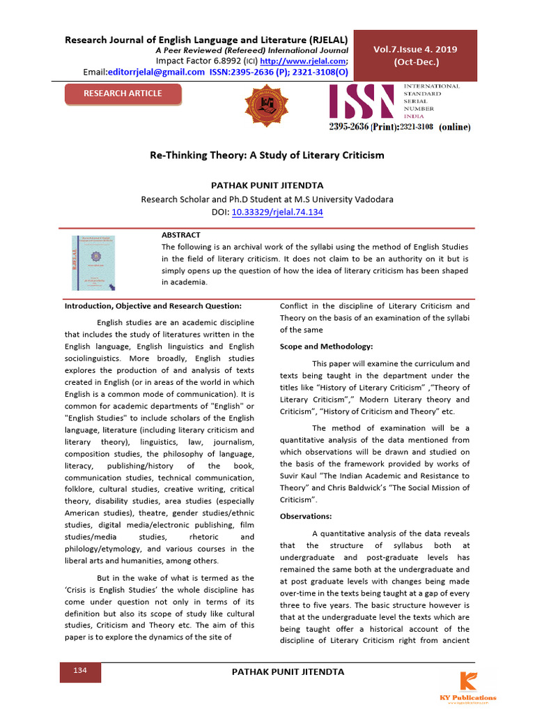 134-142 Pathak Punit Jitendta | PDF | English Studies | Literary Criticism