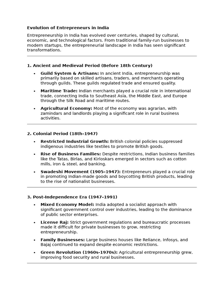 Evolution of Entrepreneurship in India | PDF | Entrepreneurship ...