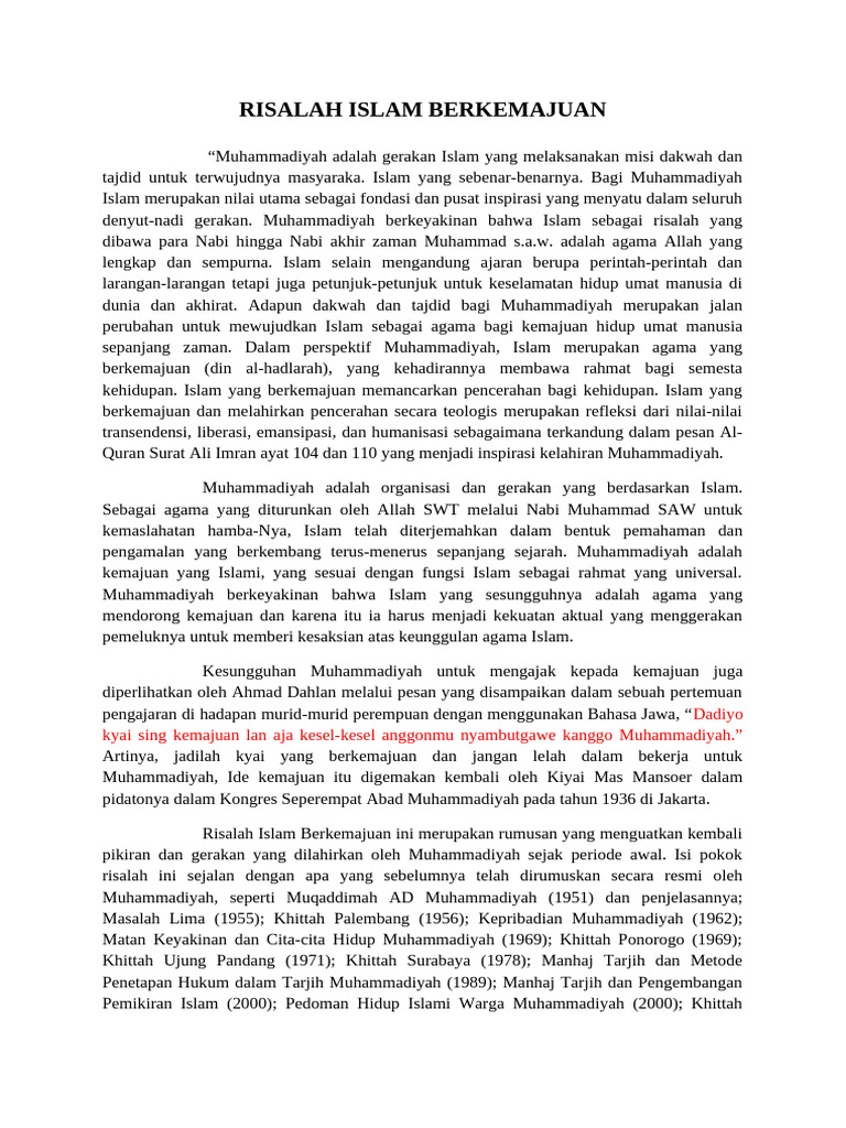 Sinta Ringkasan Risalah Islam Berkemajuan | PDF